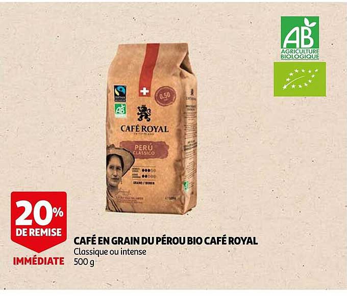 Promo Café En Grain Du Pérou Bio Café Royal chez Auchan - iCatalogue.fr
