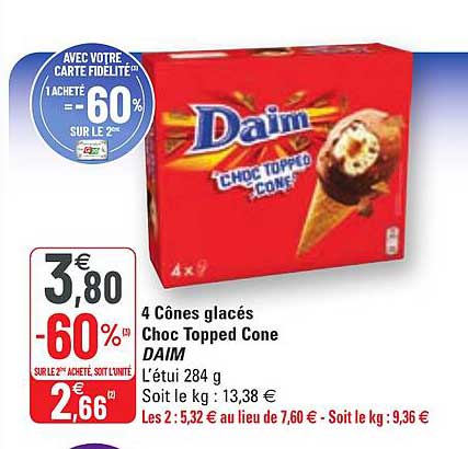 Offre Cônes Glacés Daim -50% Sur Le 2ème chez Carrefour