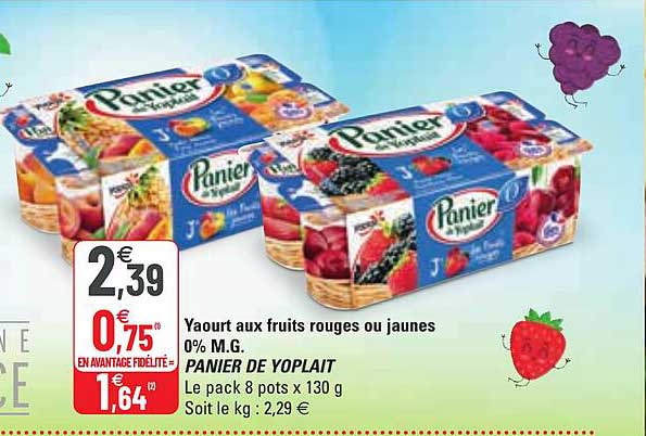 Promo Yaourt Aux Fruits Rouges Ou Jaunes 0% M.g. Panier De Yoplait chez ...
