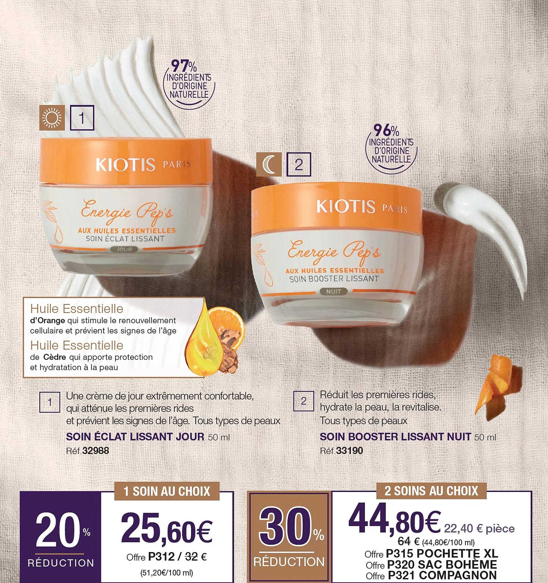 Promo Soin éclat Lissant Jour Kiotis, Soin Booster Lissant Nuit Kiotis ...