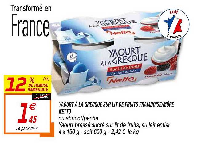 Promo Yaourt à La Grecque à La Grecque Sur Lit De Fruits Framboise ...