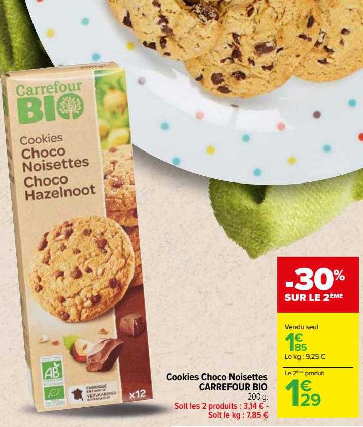 Promo Cookies Choco Noisettes Carrefour Bio chez Carrefour Market ...