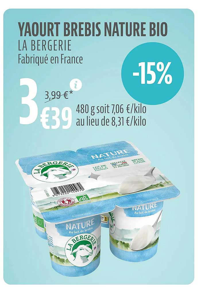 Promo Yaourt Brebis Nature Bio La Bergerie chez La Vie claire ...