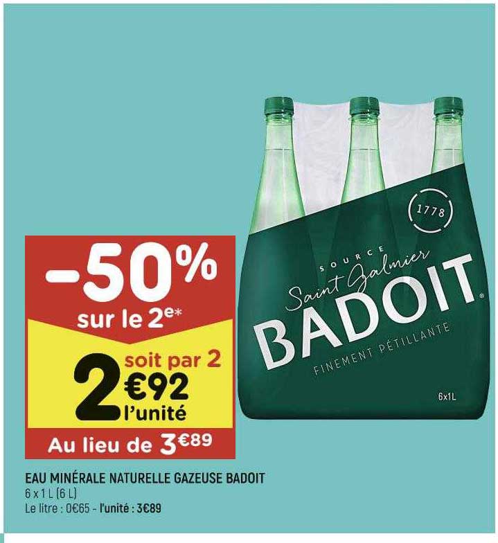 Promo Eau Minérale Naturelle Gazeuse Badoit chez Leader Price ...