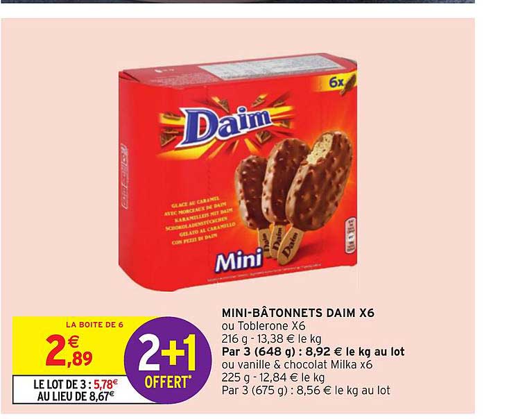 Promo Mini Bâtonnets Daim X6 2+1 Offert chez Intermarché - iCatalogue.fr