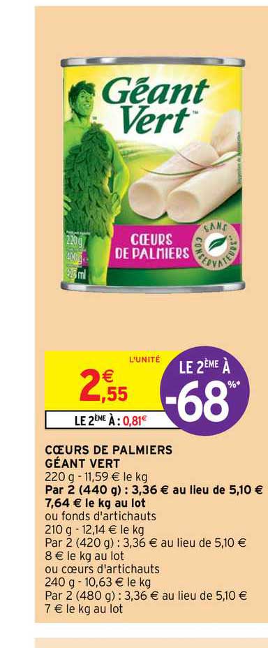 Promo Cœurs De Palmiers Géant Vert chez Intermarché - iCatalogue.fr