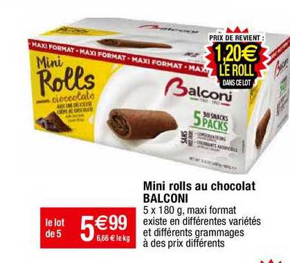 Promo Mini Rolls Au Chocolat Balconi chez Migros France - iCatalogue.fr