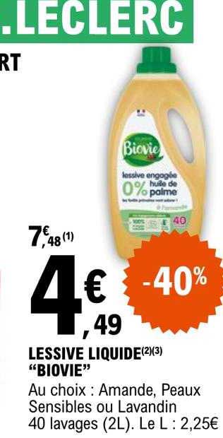 Promo Lessive Liquide "biovie" chez E.Leclerc - iCatalogue.fr