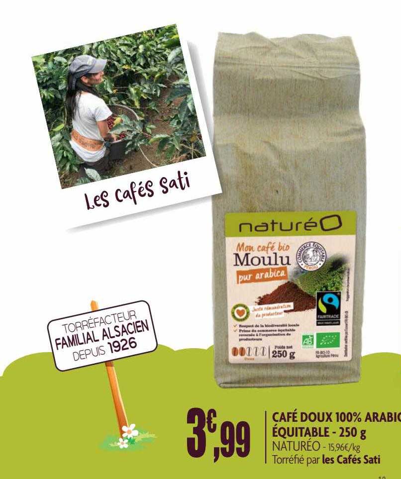 Promo Café Doux 100% Arabica équitable chez NaturéO - iCatalogue.fr