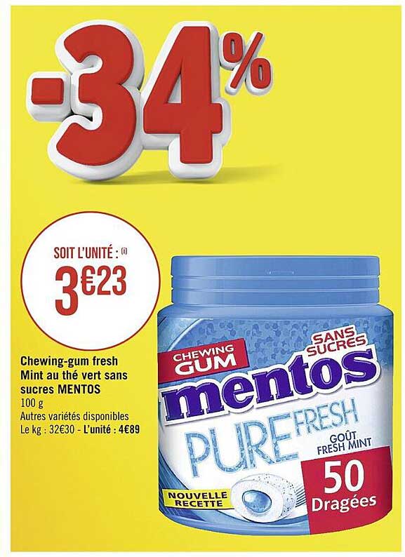 Promo Chewing-gum Fresh Mint Au Thé Vert Sans Sucres Mentos chez Casino ...