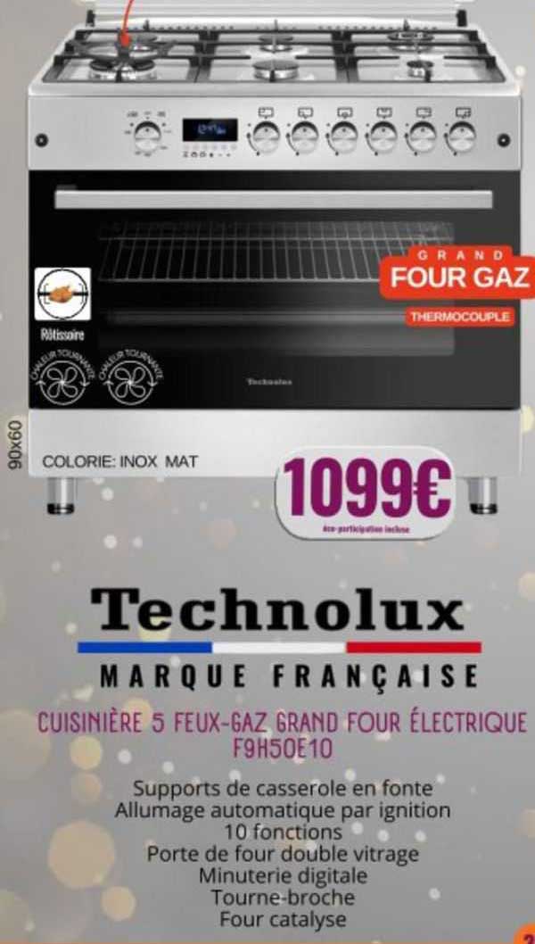 Promo Cuisinière 5 Feux-gaz Grand Four électrique Technolux chez Expert ...