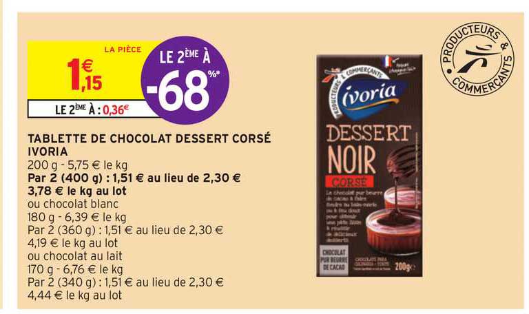 Promo Tablette De Chocolat Dessert Corsé Ivoria chez Intermarché ...