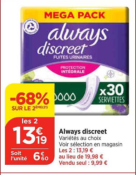 Promo Always Discreet chez Bi1 - iCatalogue.fr