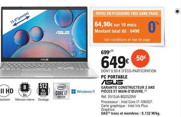 Promo Pc Portable Asus chez E.Leclerc - iCatalogue.fr