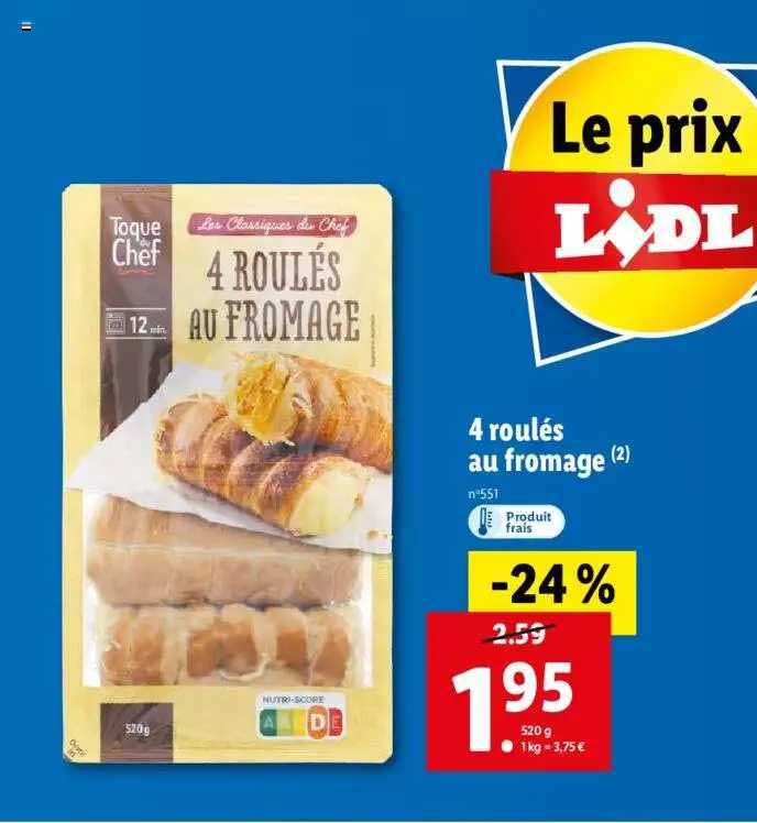 Promo 4 Roulés Au Fromage Toque Du Chef chez Lidl - iCatalogue.fr