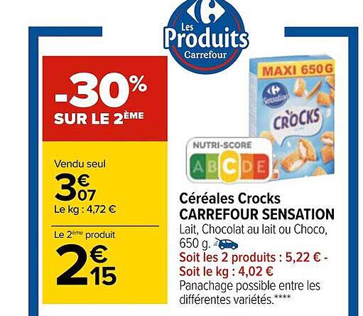 Offre Céréales Crocks Carrefour Sensation chez Carrefour Market
