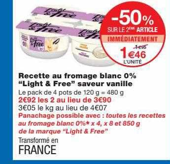 Promo Recette Au Fromage Blanc 0% "light & Free" Saveur Vanille chez ...