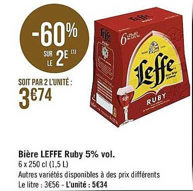 Promo Bière Leffe Ruby 5% Vol. chez Casino Supermarchés - iCatalogue.fr