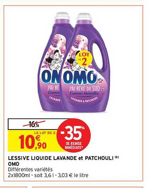 Promo Lessive Liquide Lavande Et Patchouli Omo chez Intermarché Hyper ...