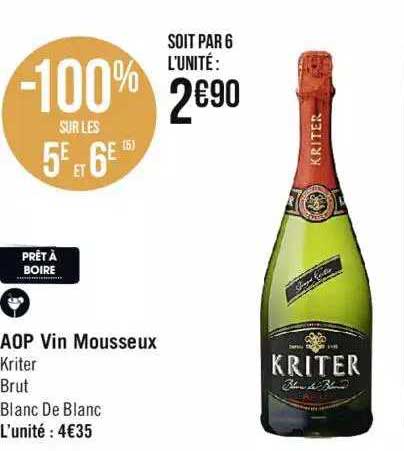 Promo Aop Vin Mousseux Kriter Brut Blanc De Blanc chez Spar - iCatalogue.fr