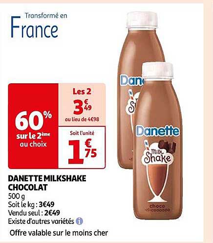 Promo Danette Milkshake Chocolat chez Auchan - iCatalogue.fr