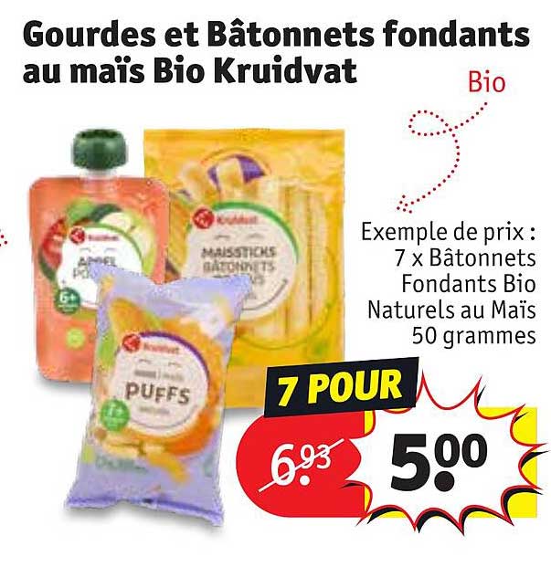Promo Gourdes Et Bâtonnets Fondants Au Maïs Bio Kruidvat chez Kruidvat ...