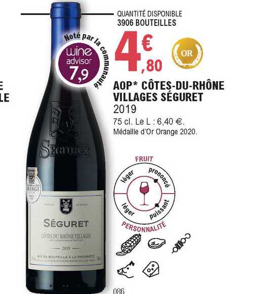 Promo Aop Côtes-du-rhône Villages Séguret 2019 chez E.Leclerc ...