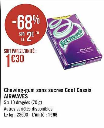 Promo Chewing-gum Sans Sucres Cool Cassis Arwaves chez Géant Casino ...