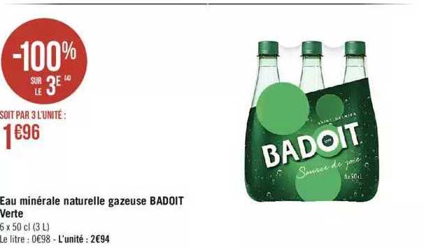 Promo Eau Minérale Naturelle Gazeuse Badoit Verte chez Spar - iCatalogue.fr