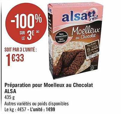Promo Préparation Pour Moelleux Au Chocolat Alsa chez Géant Casino ...