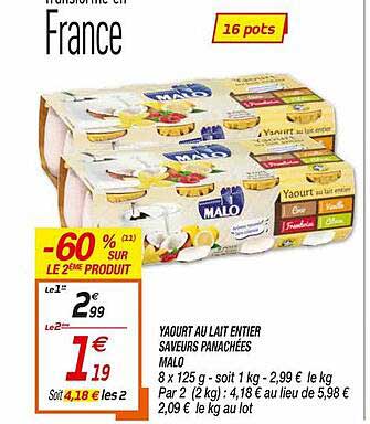 Promo Yaourt Au Lait Entier Saveurs Panachées Malo chez Netto ...