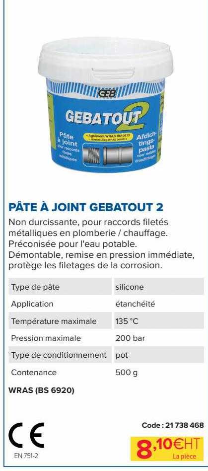 Promo Pâte à Joint Gebatout 2 chez Prolians - iCatalogue.fr