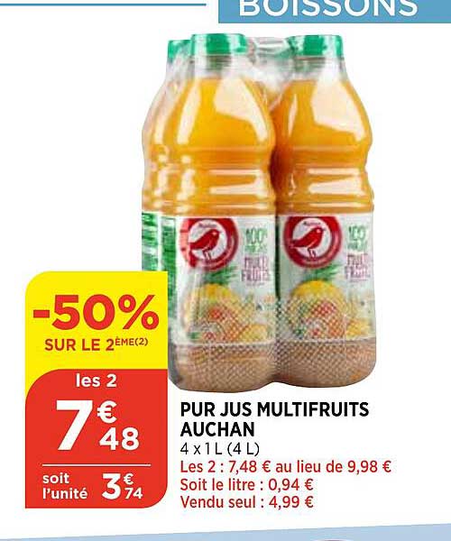 Offre Pur Jus Multifruits Auchan chez Maximarche