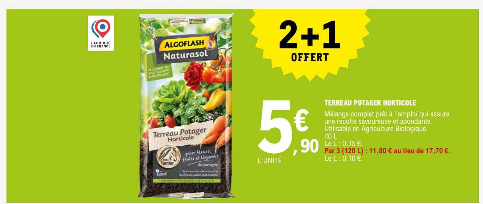 Promo Terreau Potager Horticole Algoflash chez E.Leclerc - iCatalogue.fr