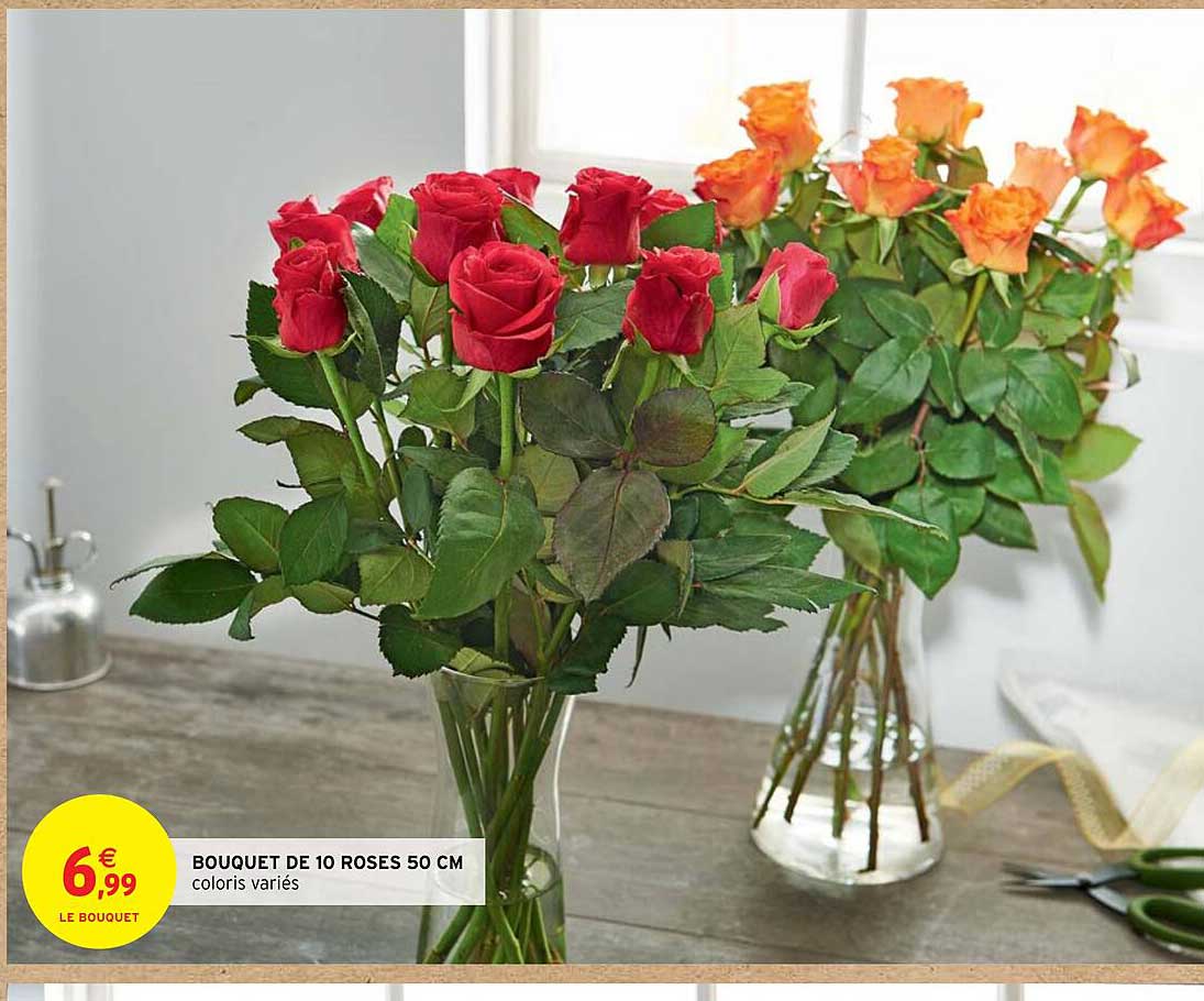Promo Bouquet De 10 Roses 50 Cm chez Intermarché Hyper - iCatalogue.fr