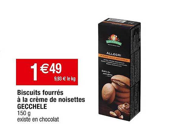Promo Biscuits Fourrés à La Crème De Noisettes Gecchele chez Cora ...