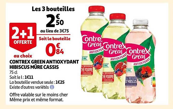 Promo Contrex Green Antioxydant Hibiscus Mûre Cassis chez Auchan ...