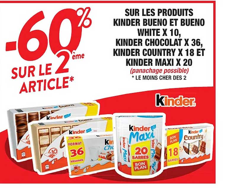 Promo Les Produits Kinder Bueno Et Bueno White X 10, Kinder Chocolat X ...