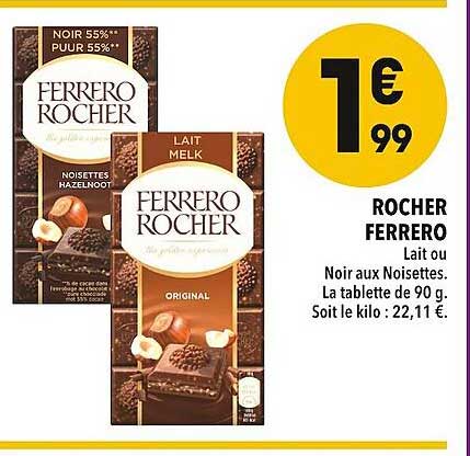 Promo Rocher Ferrero Lait Ou Noir Aux Noisettes chez Supeco - iCatalogue.fr