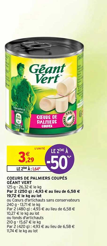 Promo Cœurs De Palmiers Coupés Géant Vert chez Intermarché Contact ...