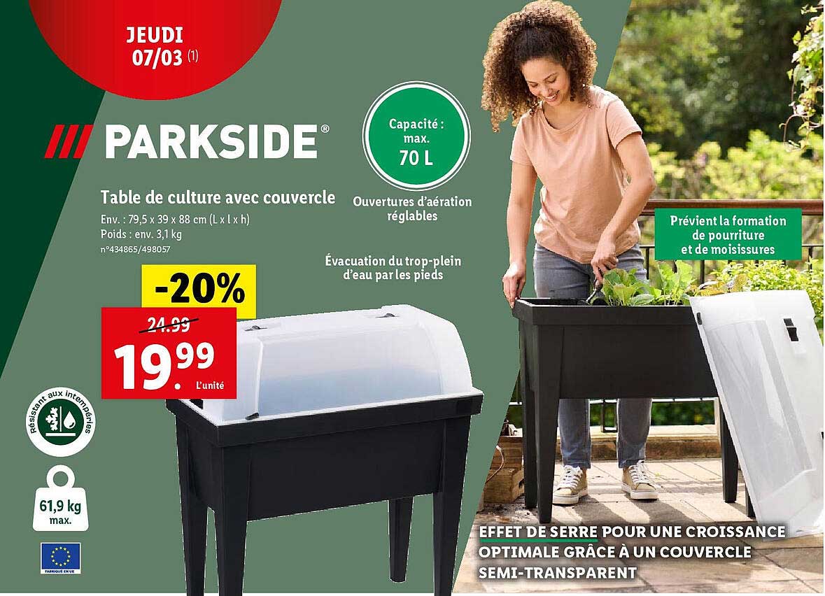 Promo Parkside Table De Culture Avec Couvercle chez Lidl - iCatalogue.fr