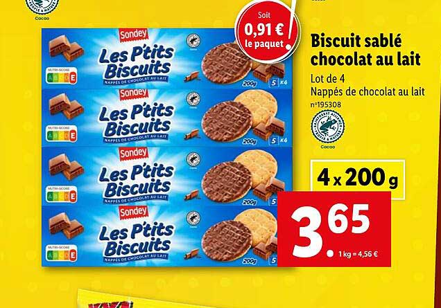 Promo Biscuit Sablé Chocolat Au Lait Sondey chez Lidl - iCatalogue.fr