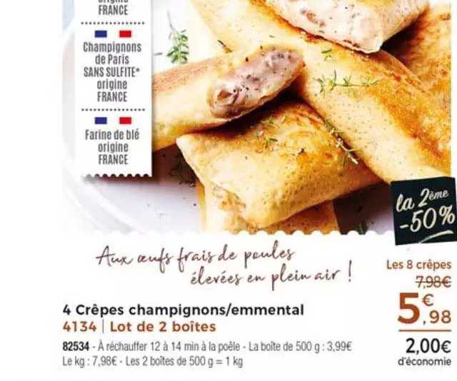 Promo 4 Crêpes Champignons - Emmental chez Thiriet - iCatalogue.fr