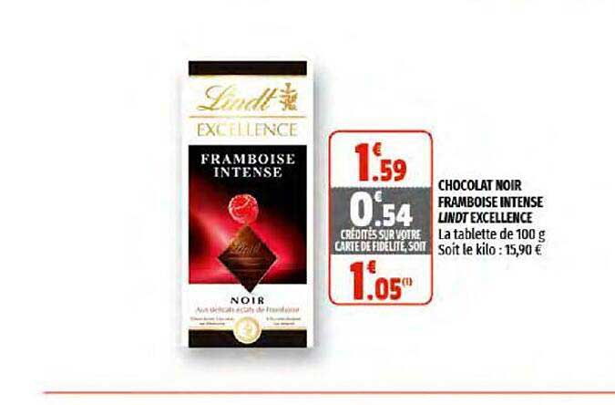 Promo Chocolat Noir Framboise Intense Lindt Excellence chez Coccinelle ...
