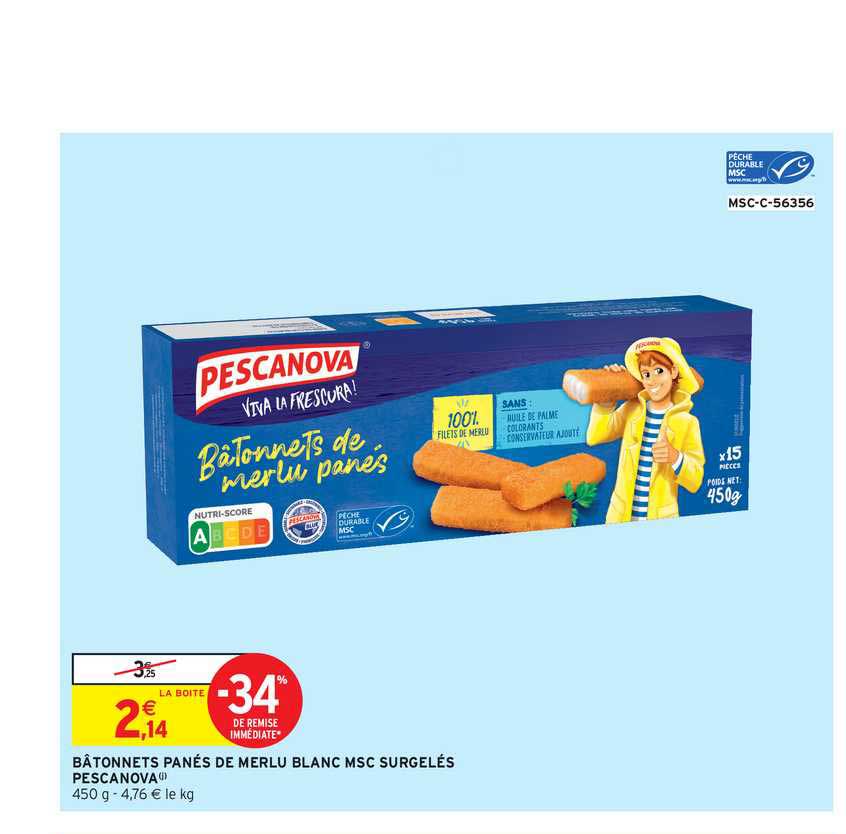 Promo Batonnets Panes De Merlu Blanc Msc Surgeles Pescanova chez ...