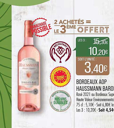 Promo Bordeaux Aop Haussmann Barone chez Match - iCatalogue.fr