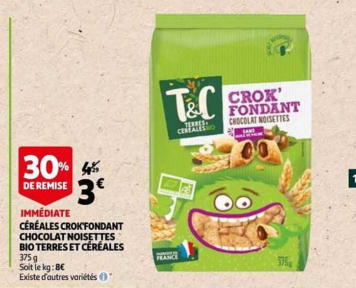 Promo Céréales Crok'fondant Chocolat Noisettes Bio Terres Et Céréales ...