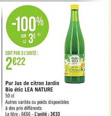 Promo Pur Jus De Citron Jardin Bio étic Lea Nature chez Casino ...