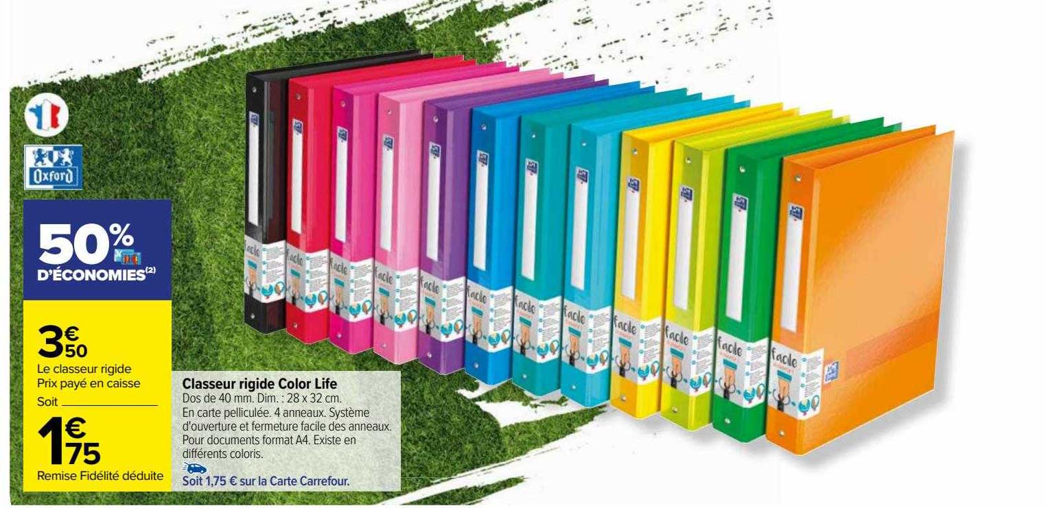 Promo Classeur Rigide Color Life Oxford chez Carrefour - iCatalogue.fr