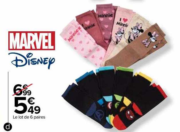 Promo Le Lot De 6 Paires Disney chez Carrefour - iCatalogue.fr